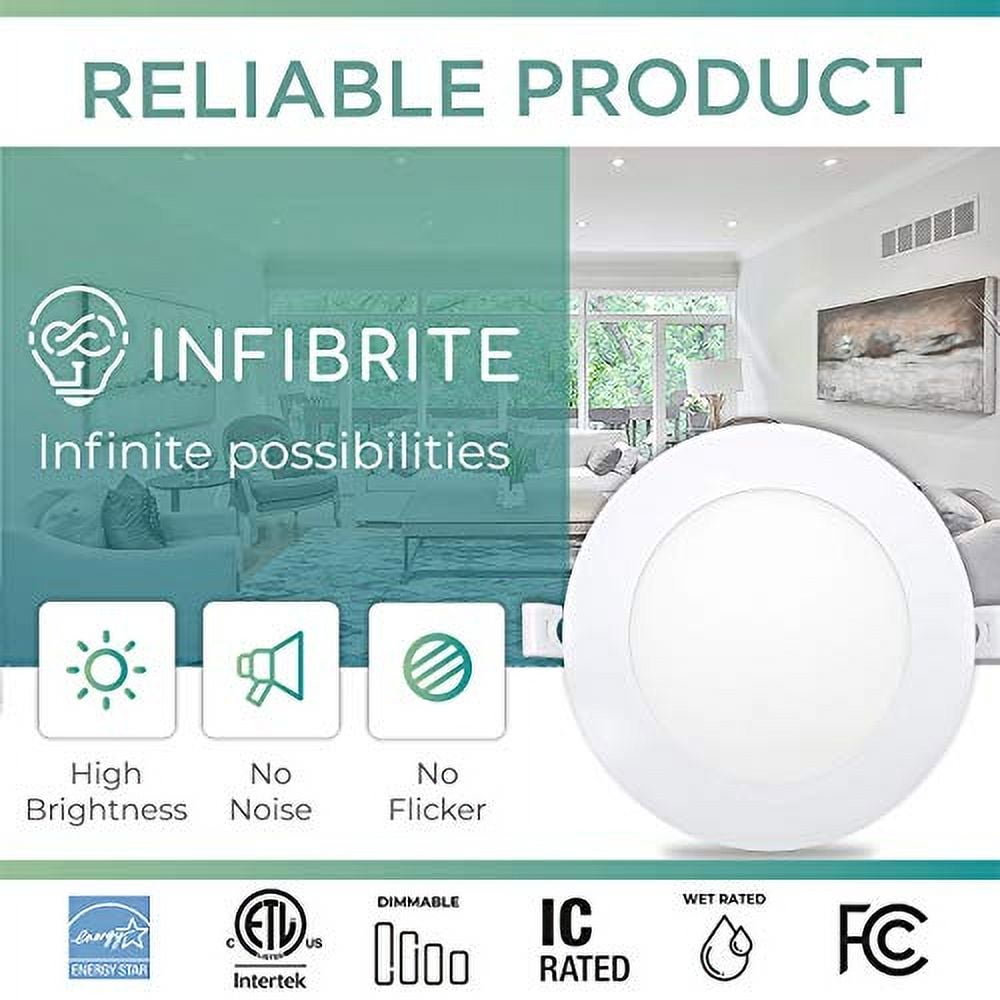 INFIBRITE 4 Inch 4000K Cool White 9W 750LM Thin LED Ceiling Light Kit ...