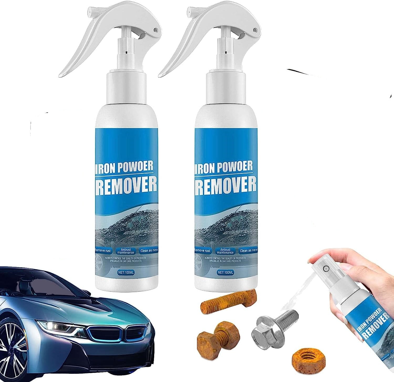INFISU 2023 New 100ml Car Rust Removal Spray, Iron Powder Remover for ...