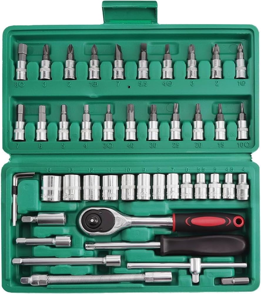 INFISU 46Pcs Drive Socket Set - 1/4 inch Drive Socket Ratchet Wrench Set for Automotive Repair ...
