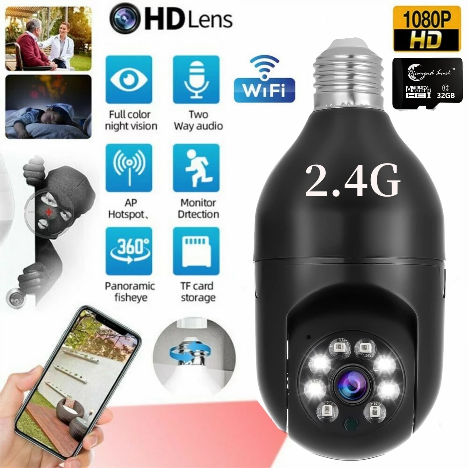 INFISU Light Bulb Security Camera,Two Way Audio 1080P HD Camera 360 ...