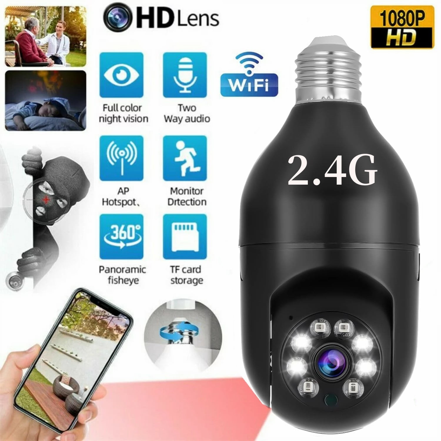 INFISU Light Bulb Security Camera,Two Way Audio 1080P HD Camera 360 ...