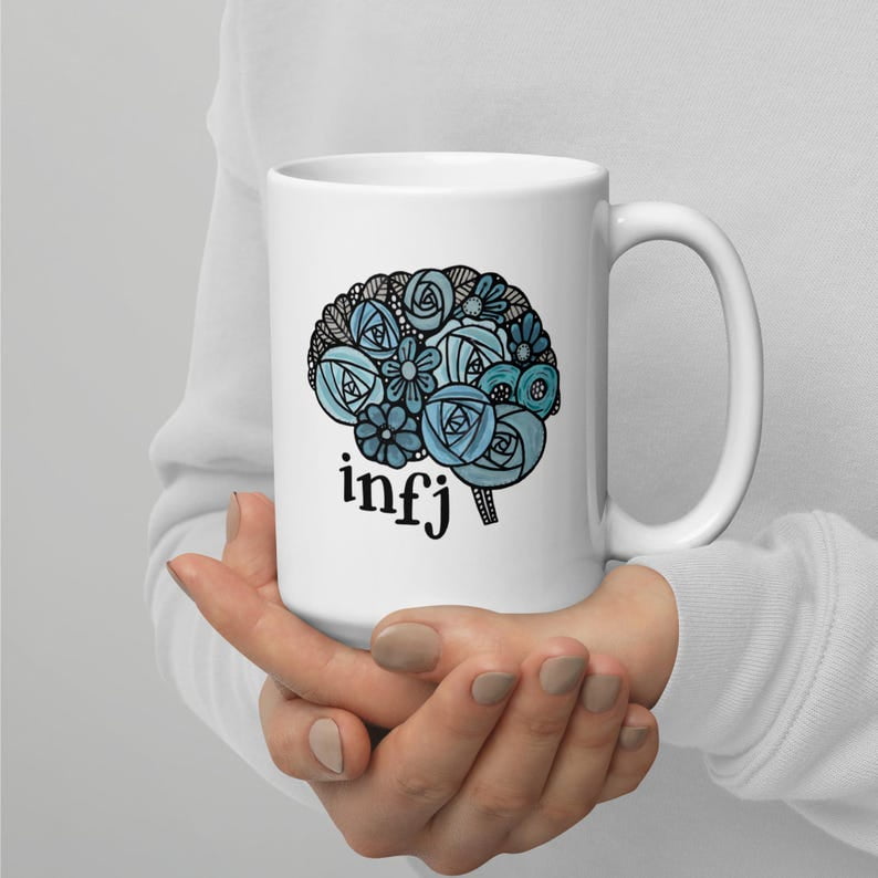 INFJ Mug – Myers-Briggs Introvert, Blue Floral Brain, Thoughtful Gift ...