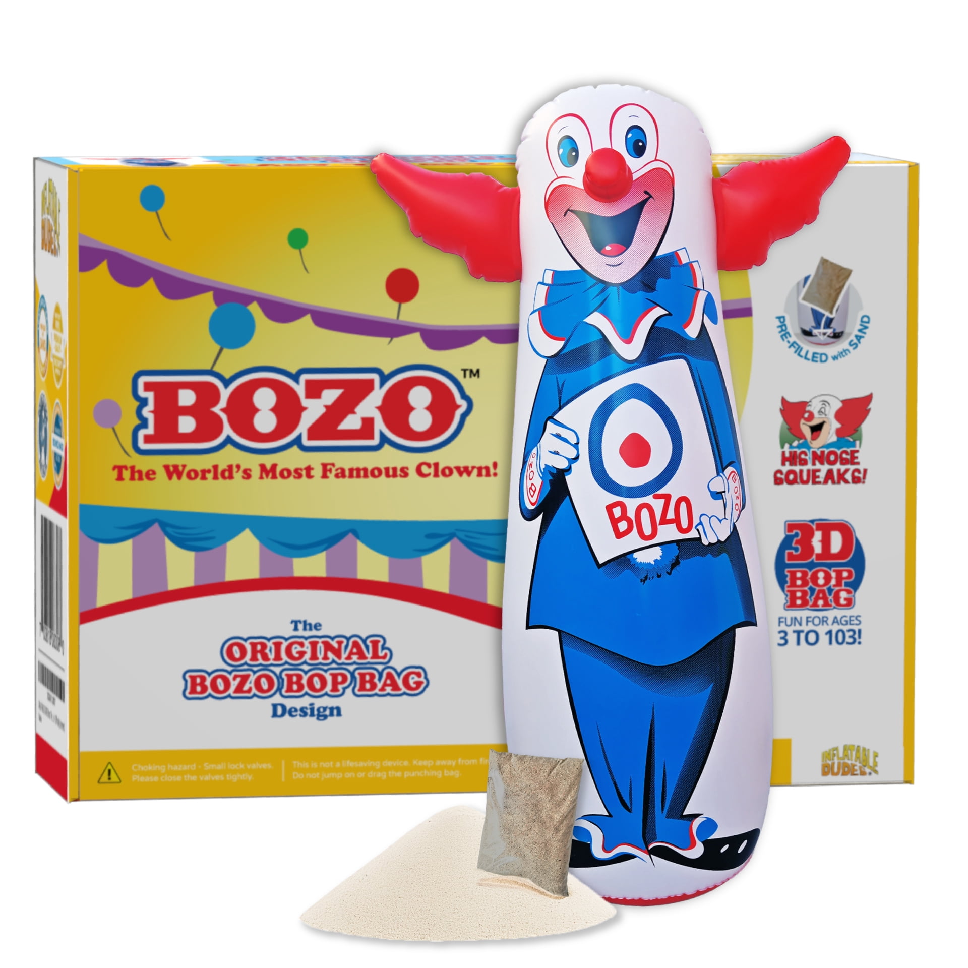 INFLATABLE DUDES BOZO the Clown Bop Bag| Kids Punching Bag- 47 inch ...