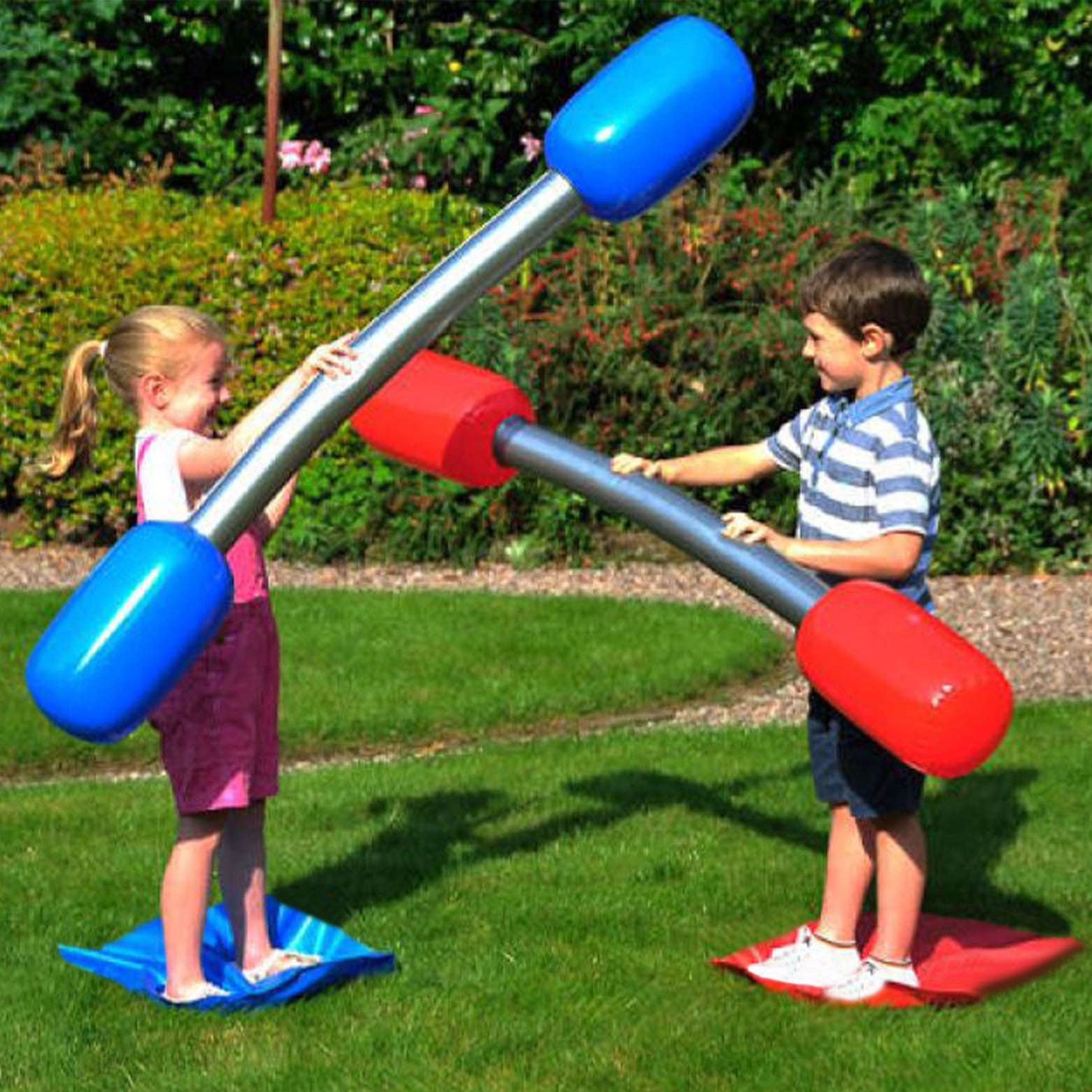 INFLATABLE OUTDOOR GLADIATORS STYLE PUGIL STICKS & MATS GAME SET ...
