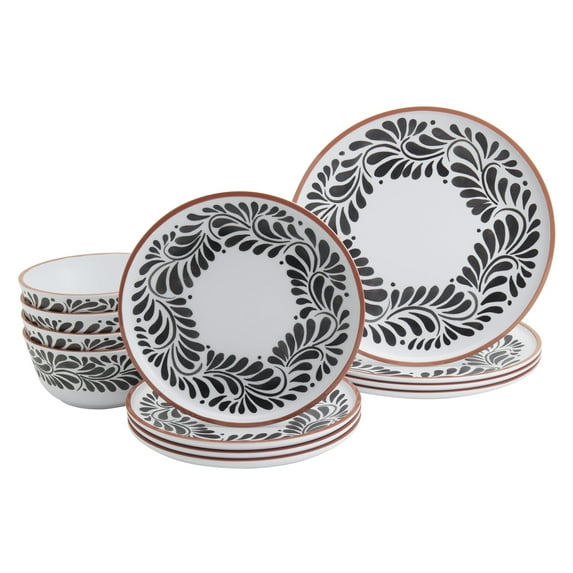 INFUSE 12 Piece Lebrillo Pattern Melamine Dinnerware Set for Outdoor ...