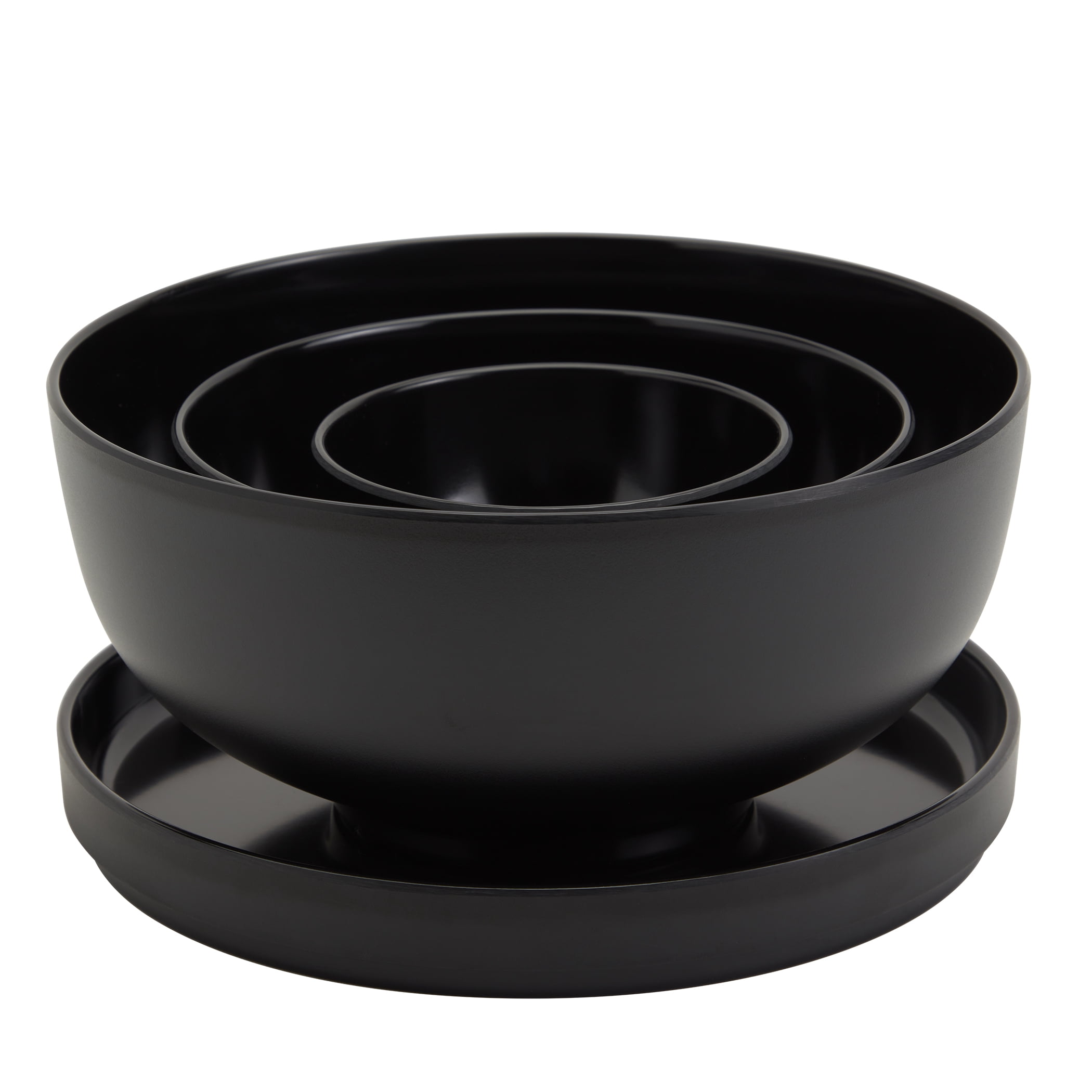 INFUSE 4 Piece Melamine Nesting Ramen Bowl Set with Plate & Lid, Black ...
