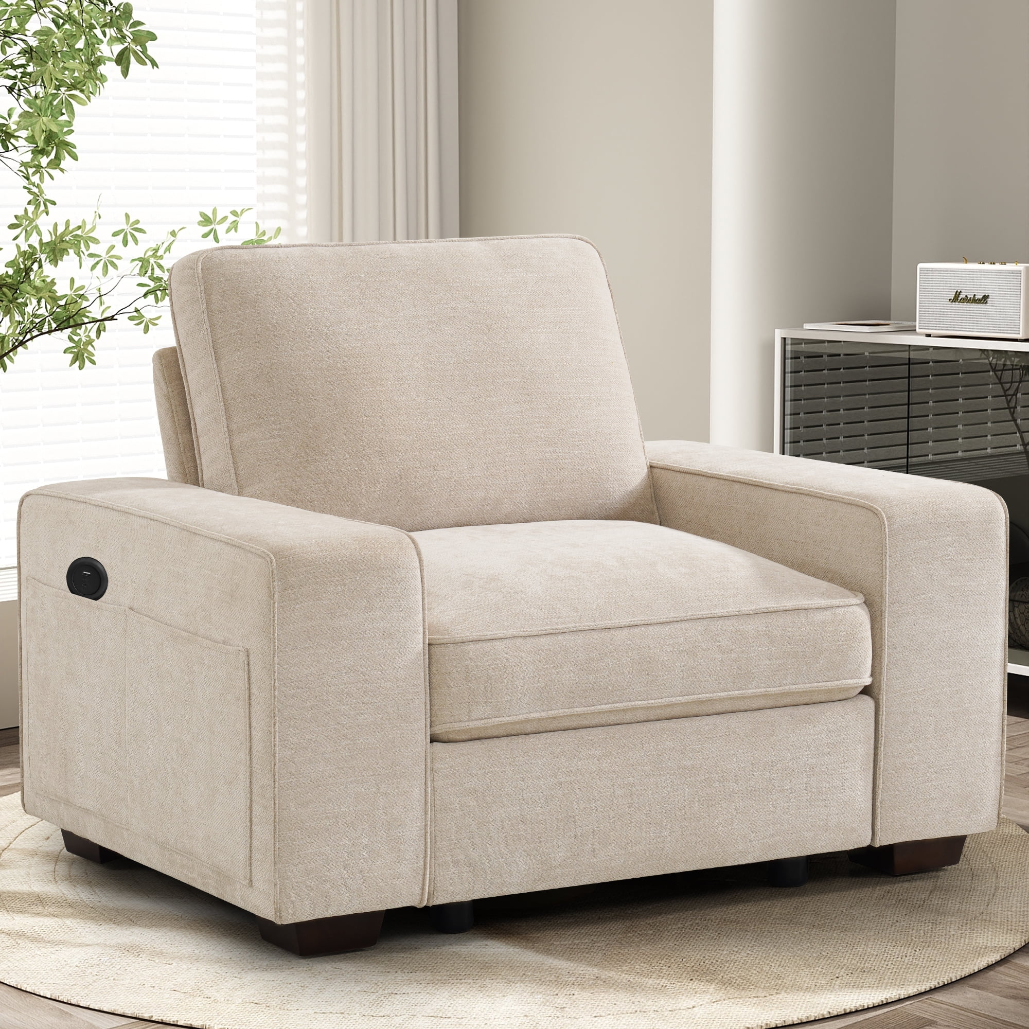 INGALIK 45" Oversized Accent Chair with Seat Storage, Modern Chenille ...