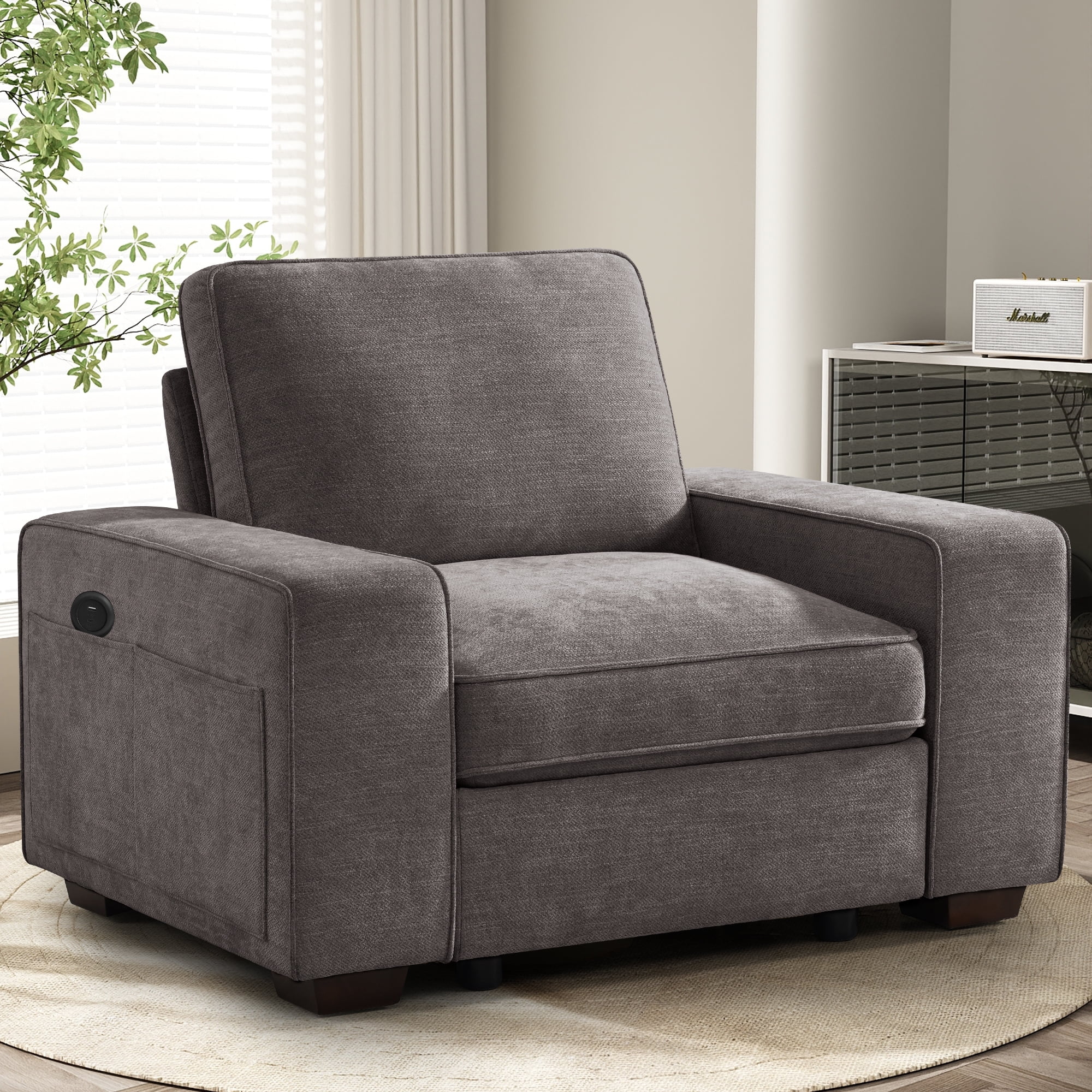 INGALIK 45" Oversized Accent Chair with Seat Storage, Modern Chenille ...