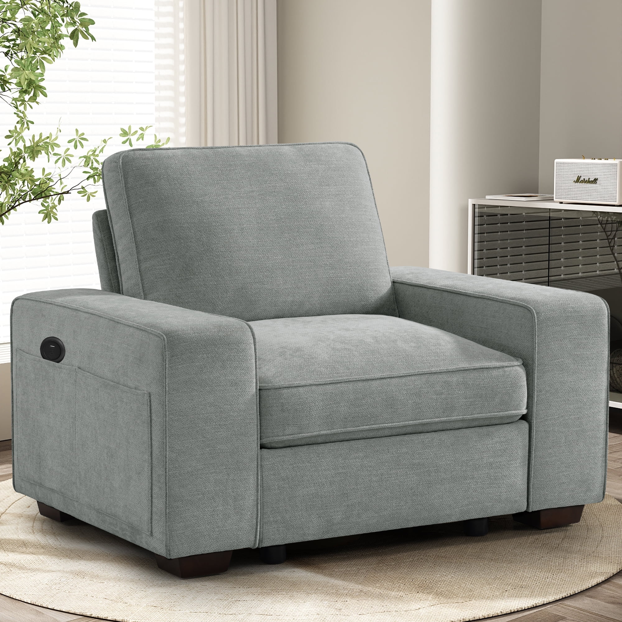 INGALIK 45" Oversized Accent Chair with Seat Storage, Modern Chenille ...