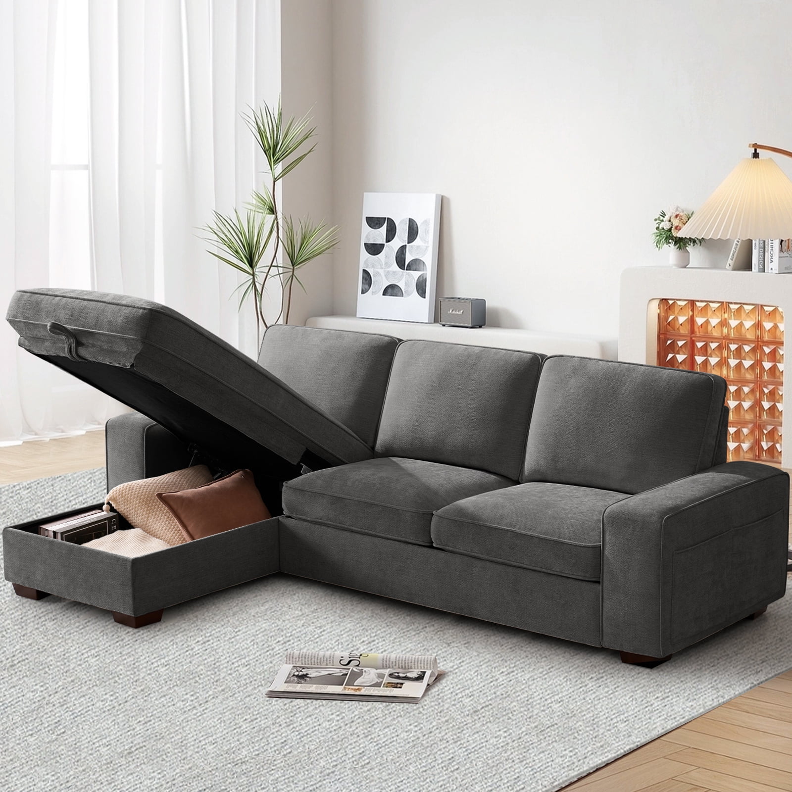 INGALIK 100" Sectional Sofa with Storage Chaise, Oversized L-Shaped ...