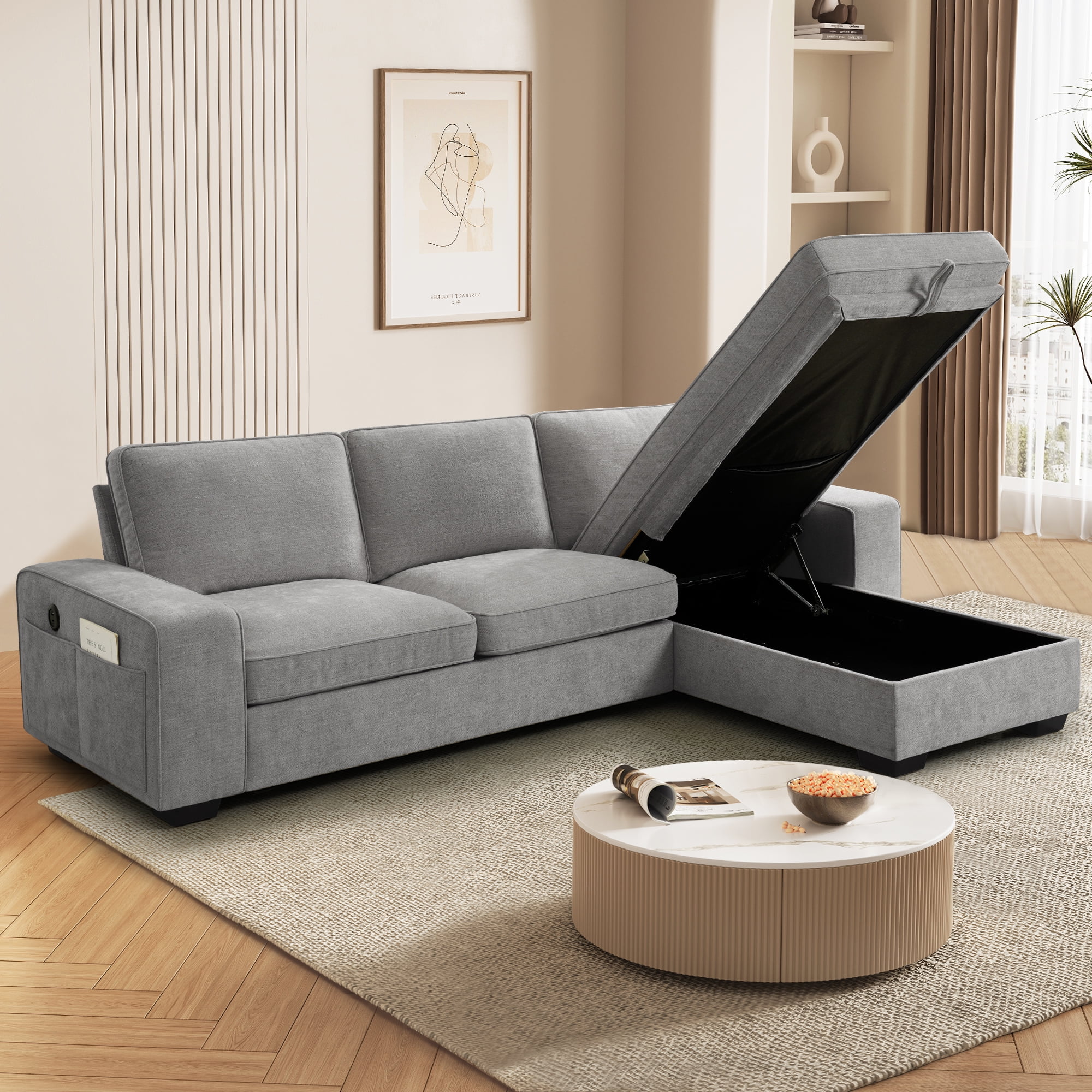 INGALIK 98.4" Convertible Sectional Sofa, L Shaped Storage Couch with ...