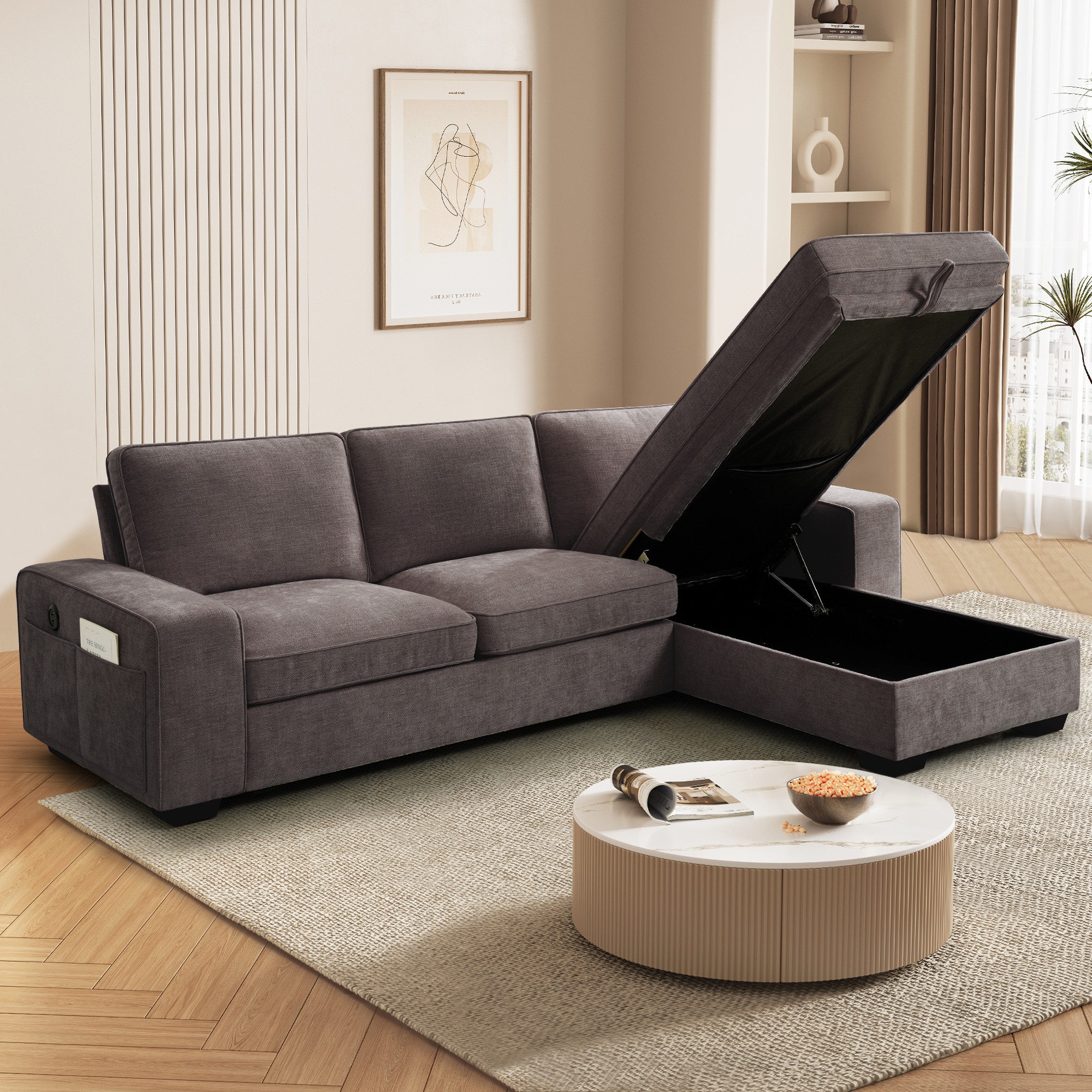 EUROCO 87.7" Sectional Pull Out Sofa Bed, Convertible Chenille Sleeper ...
