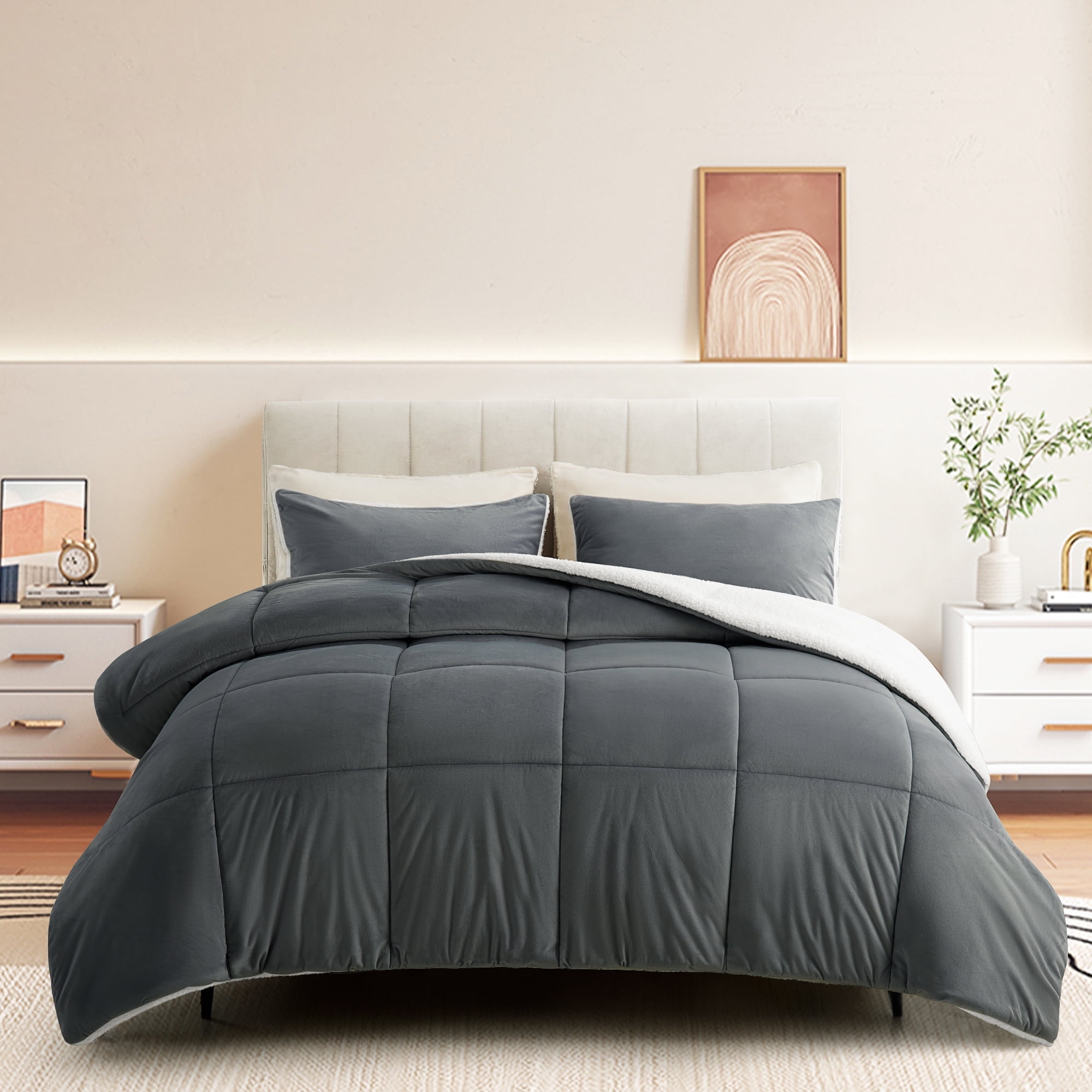 INGALIK California King Sherpa Comforter Set, Soft Quilted Down ...