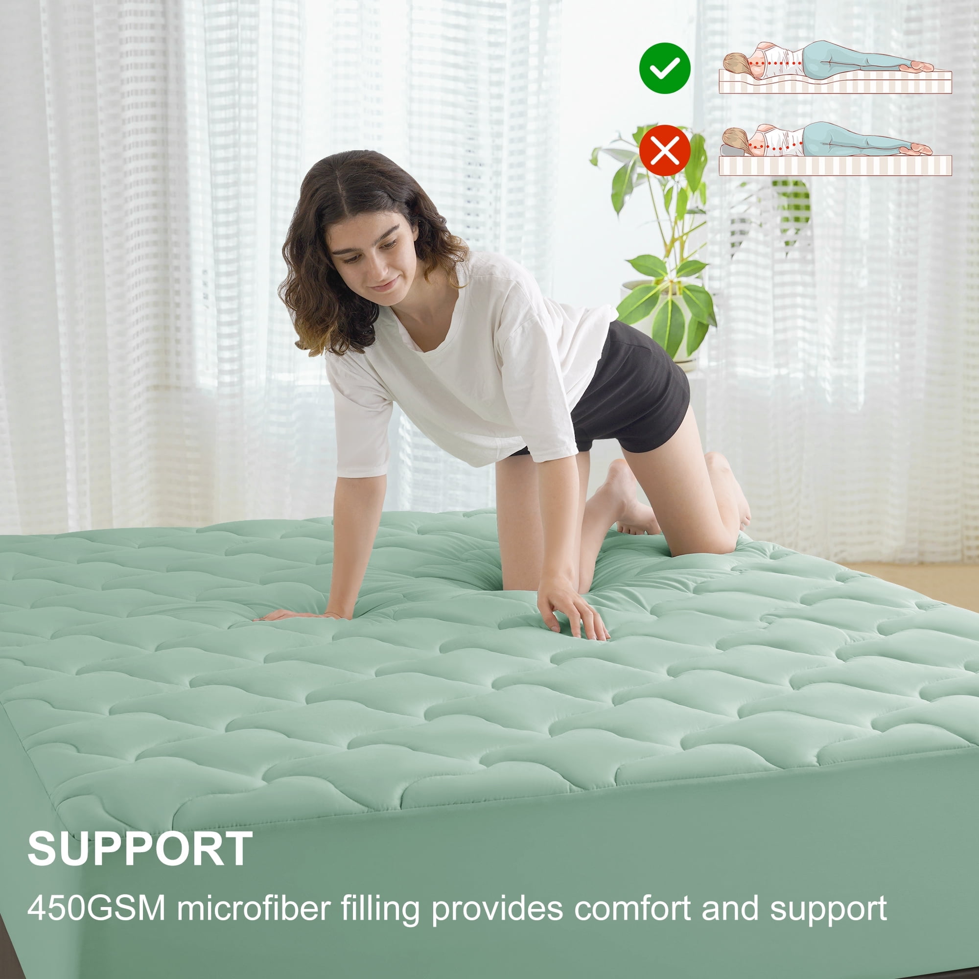 INGALIK Full XL Quilted Mattress Pad, 400TC Breathable Pillow Top ...