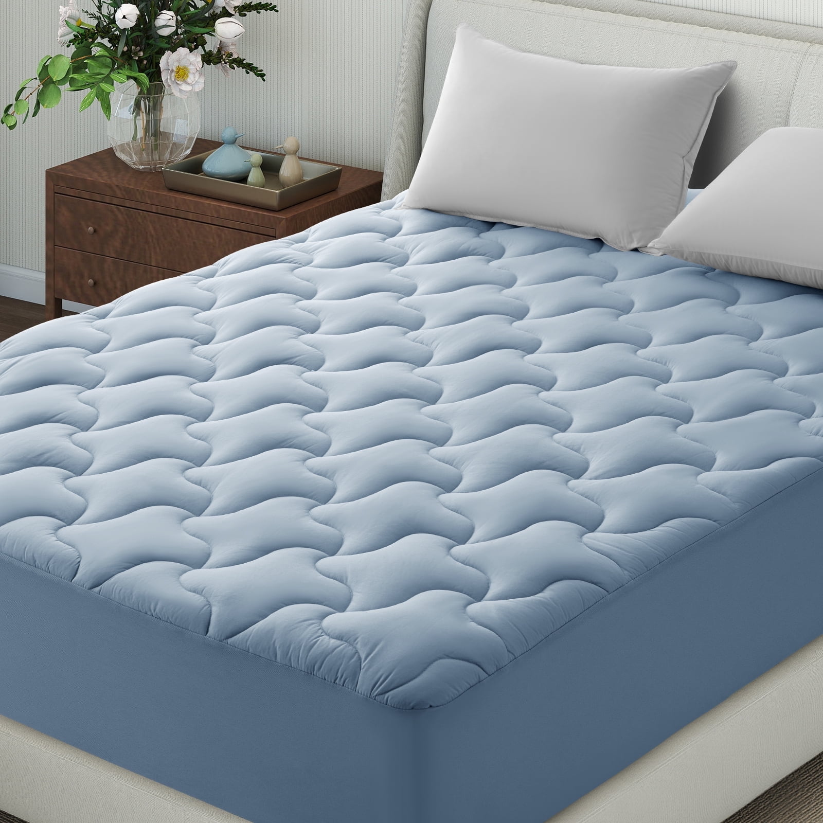 "INGALIK King Mattress Pad, 400TC Cotton, Quilted Protector, 8-21 ...