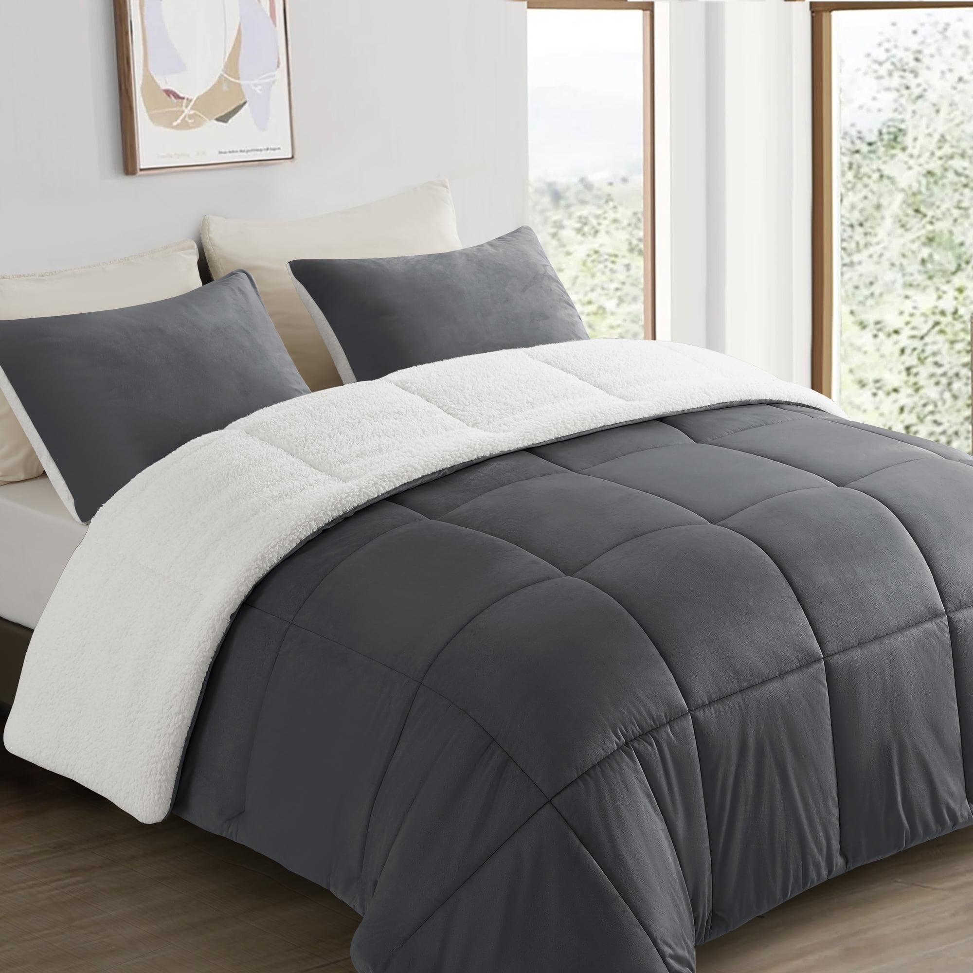 INGALIK King Sherpa Comforter Set, Soft Quilted Down Alternative ...