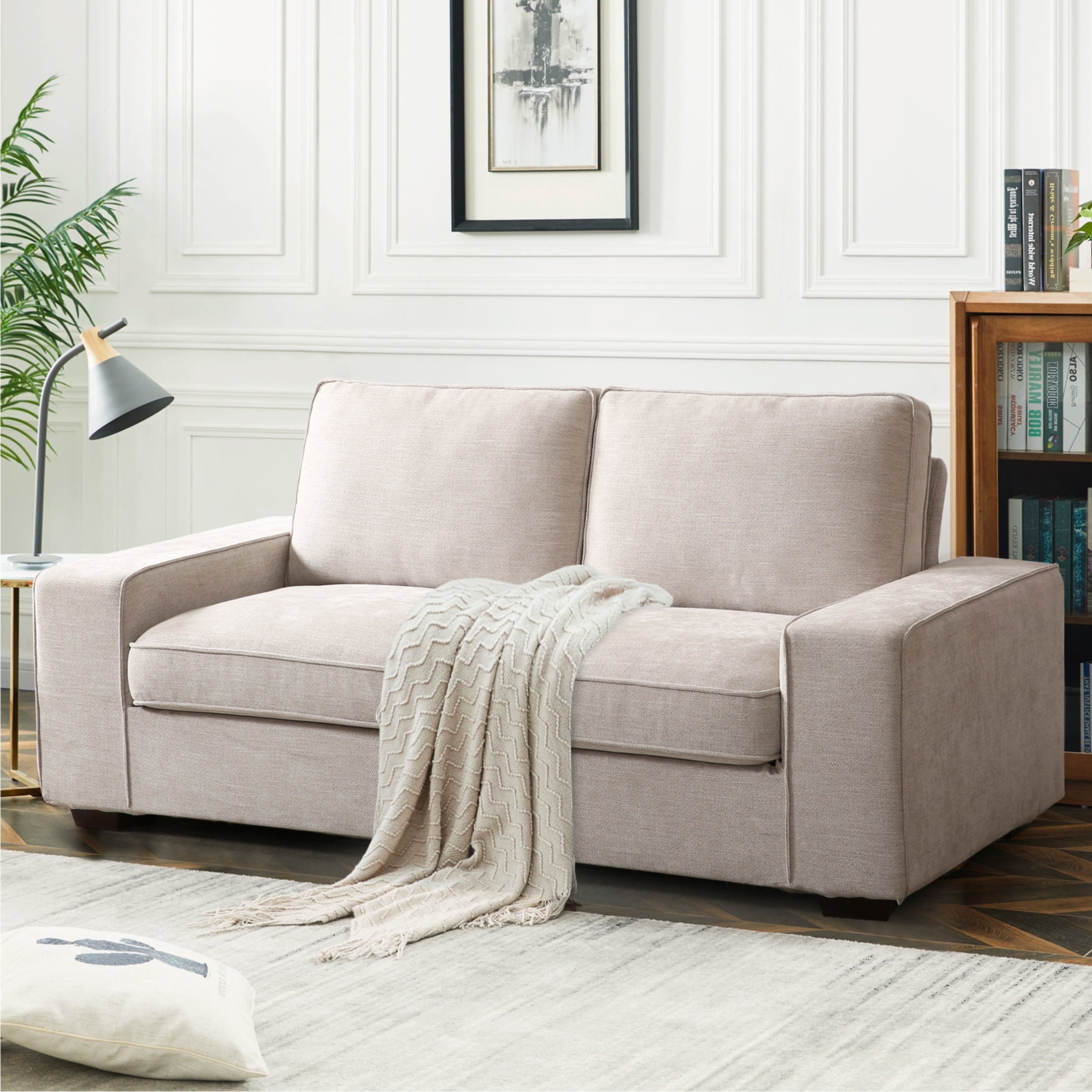 INGALIK Loveseat Sofa, Upholstered Fabric, Compact, Wooden Frame ...
