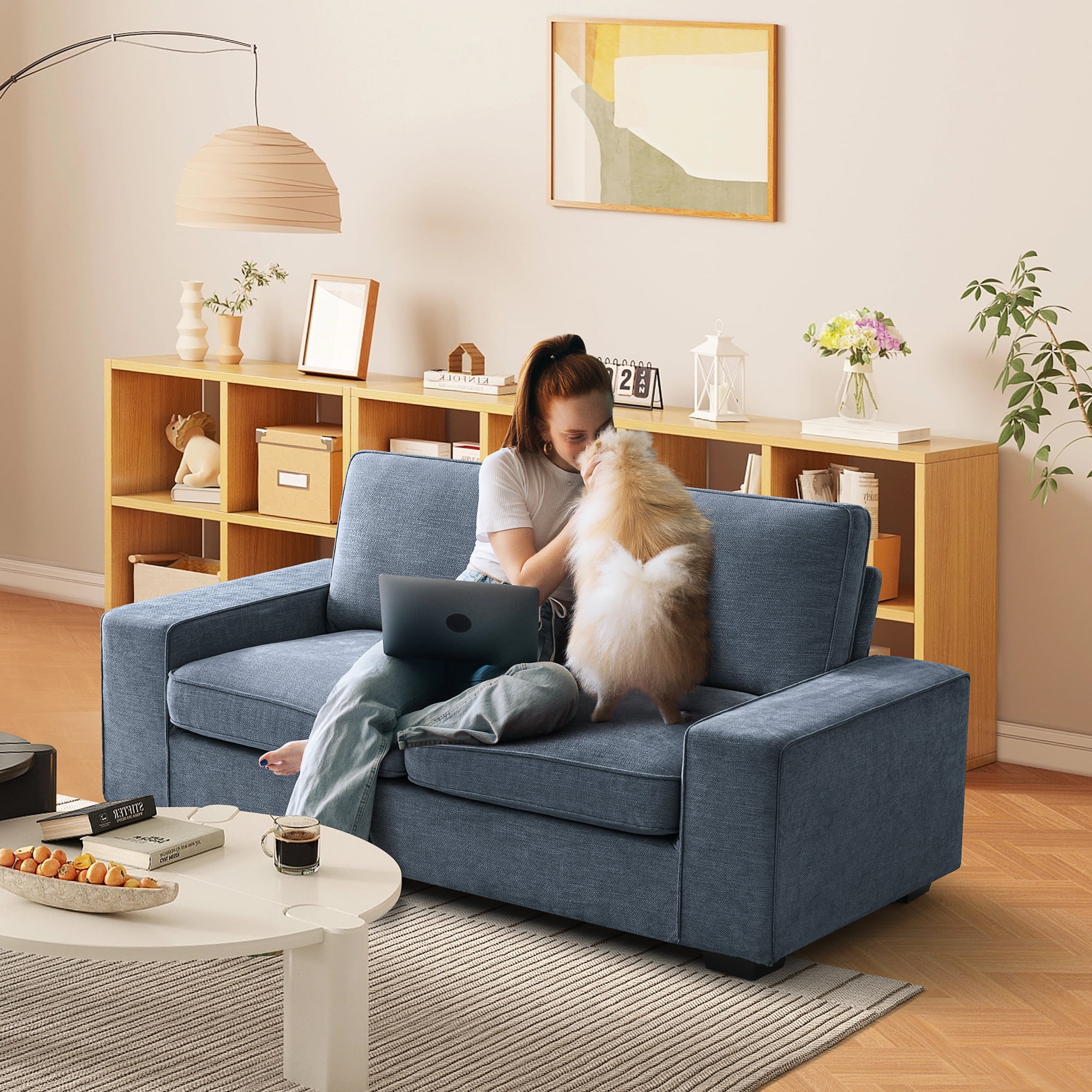 INGALIK Modern Loveseat Sofa, Upholstered Fabric Love Seat with Linen ...