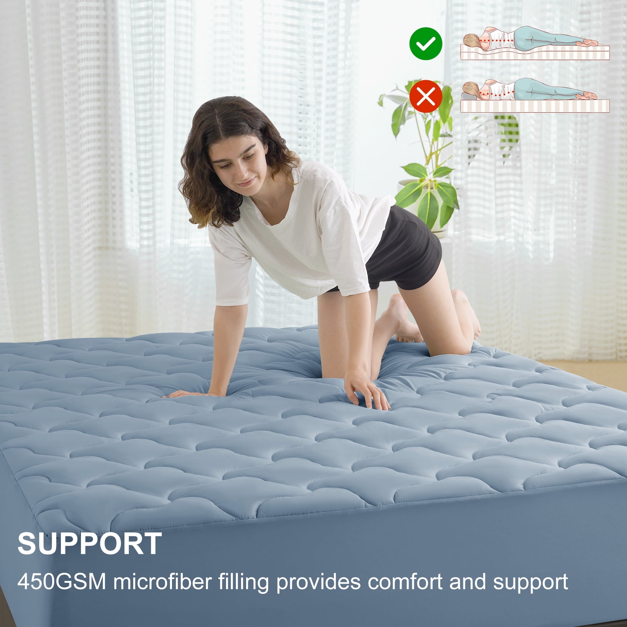 INGALIK Short Queen Quilted Mattress Pad, 400TC Breathable Pillow Top ...