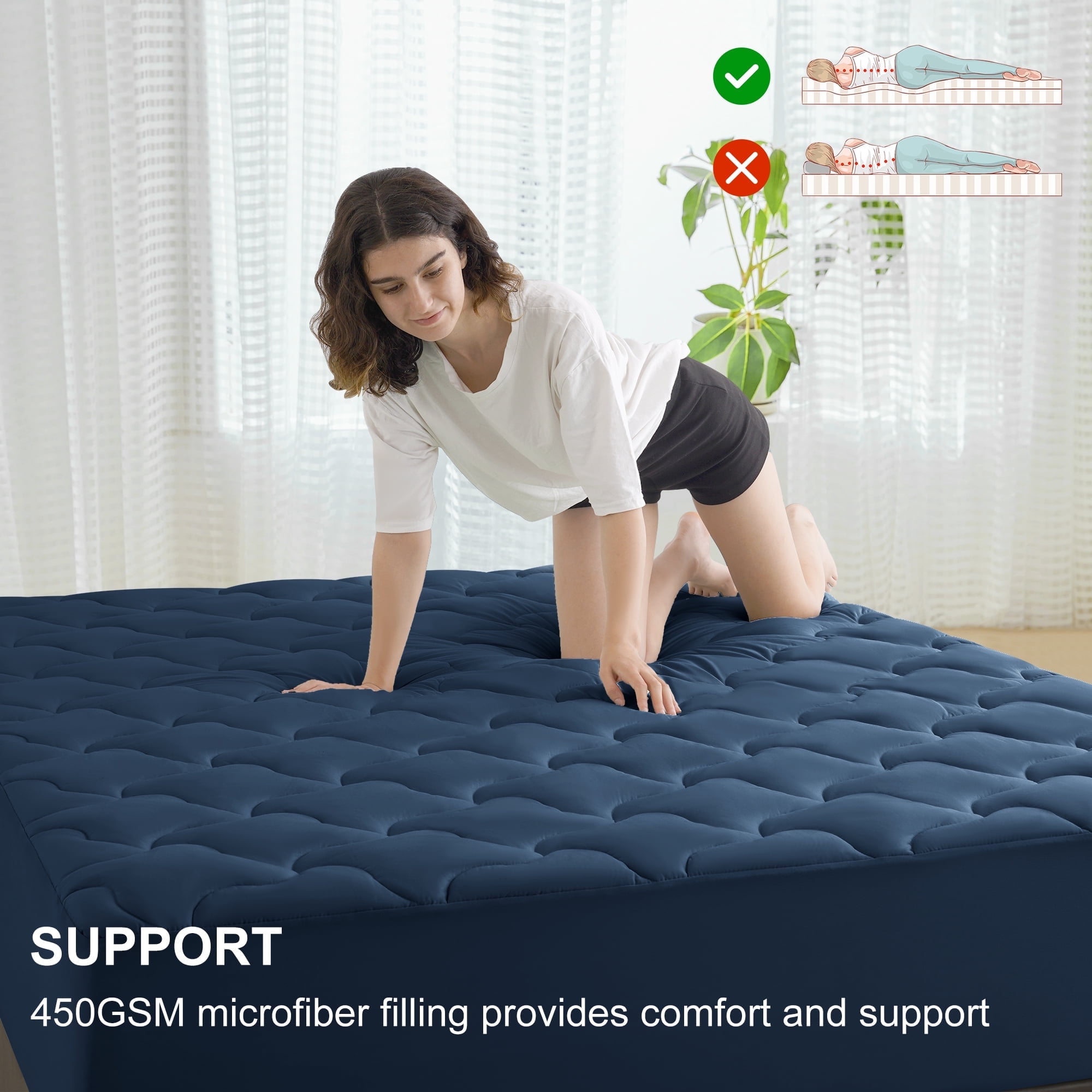 "INGALIK Queen Mattress Pad, 400TC Cotton, Quilted Protector, 8-21 ...