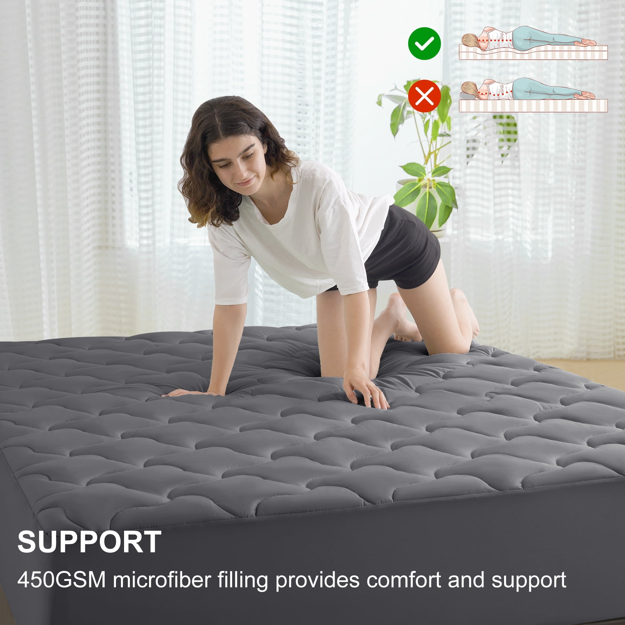 INGALIK Twin XL Mattress Pad, Quilted Fitted Mattress Topper Protector ...