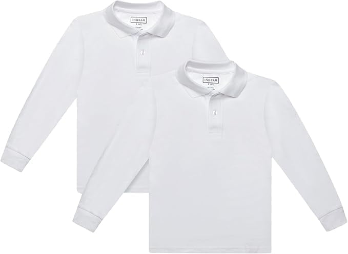 INGEAR Boys Long Sleeve Polo Shirt 2-Pack, White, XS - Walmart.com