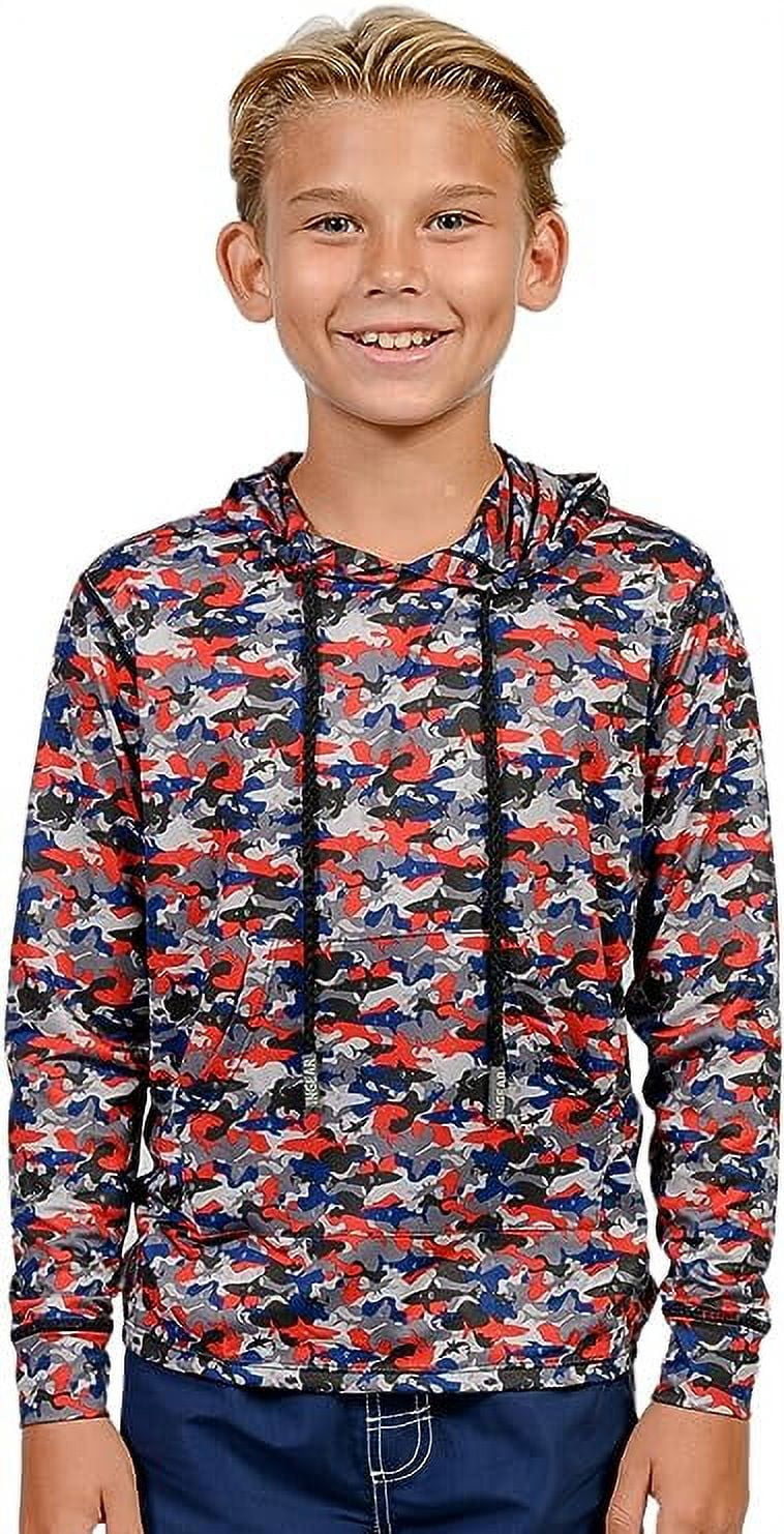 INGEAR Boys UPF 50+ Sun Protection UV Hoodie T-Shirt Long Sleeve with Pockets SPF Shirt Boys Sun ...