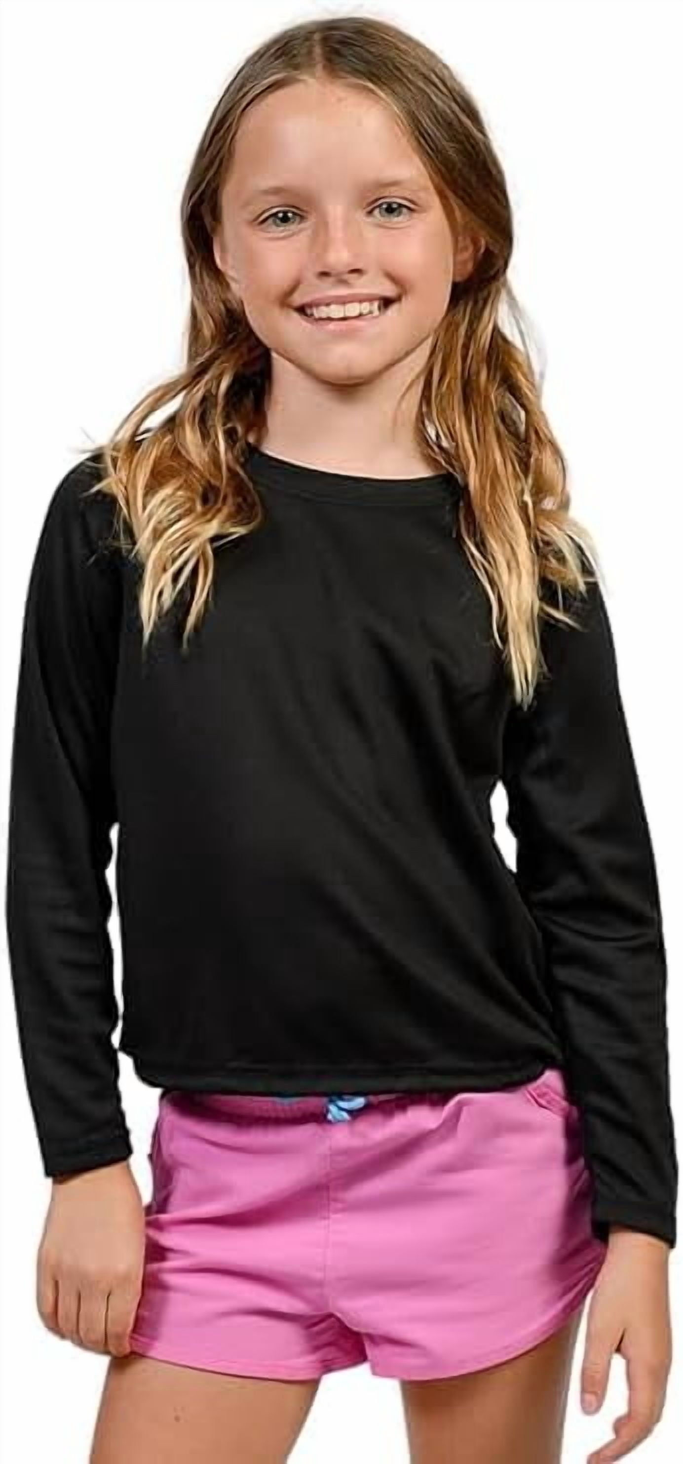 INGEAR Girls Long Sleeve Rash Guard Swim Shirt, UPF 50+ Black, L ...