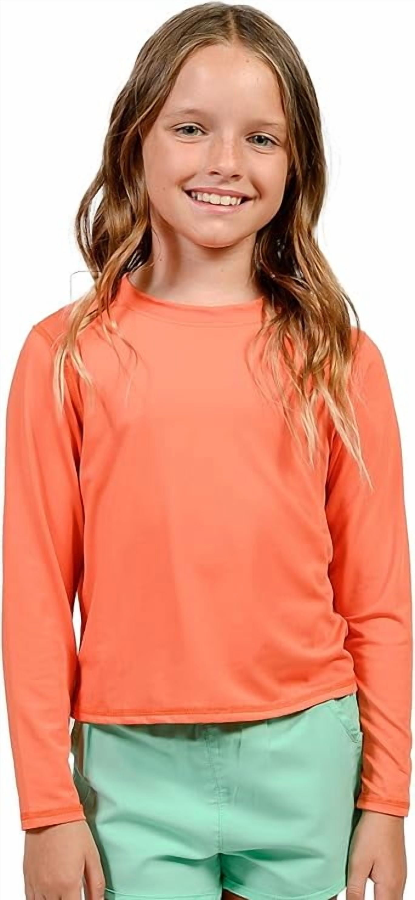 INGEAR Girls Long Sleeve Rash Guard Swim Shirt, UPF 50+ Orange, S ...