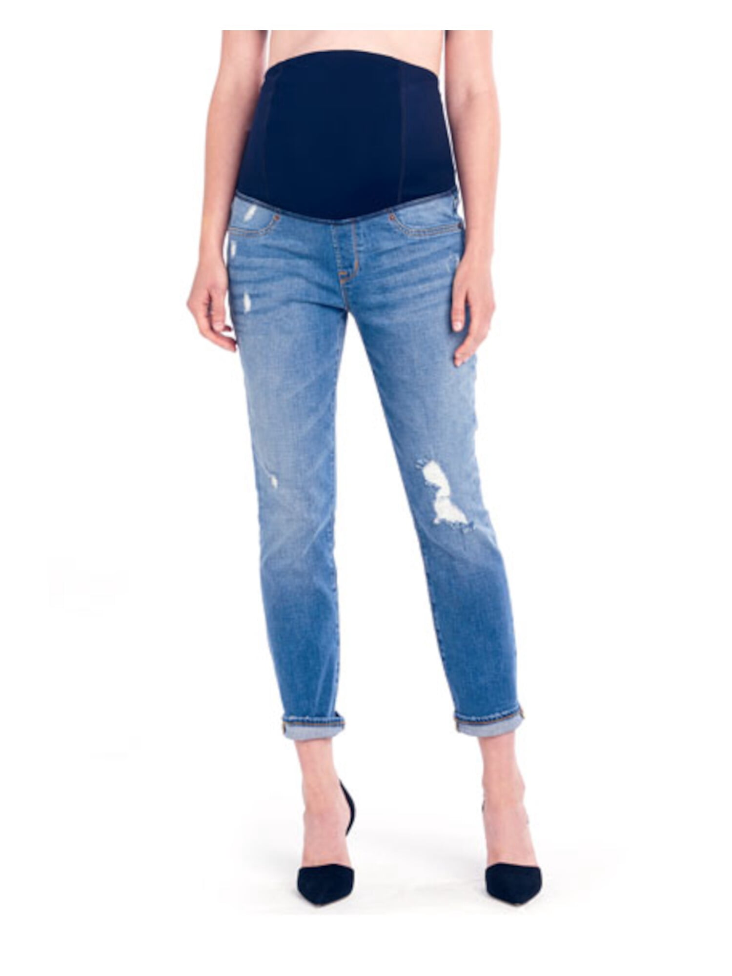 INGRID & ISABEL Womens Blue Distressed Pocketed Crossover Belly Panel ...