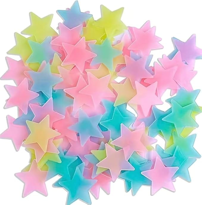 INGWHW 100Pcs Colorful Glow Stars Decals for kids' rooms. Fluorescent, noctilucent plastic ...
