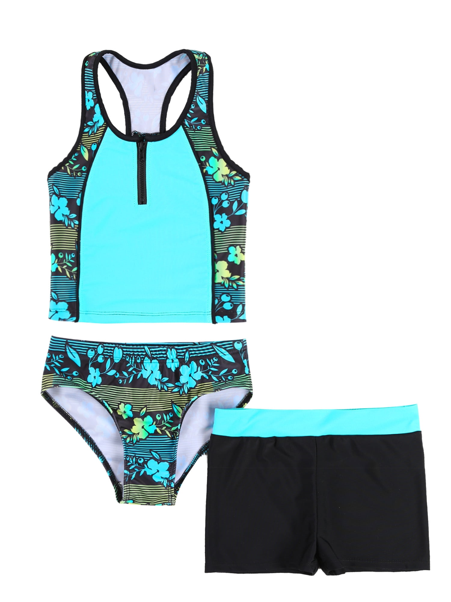 INHZOY 3 Pieces Girls Tankini Swimsuit Set Summer Bathing Suit Floral ...