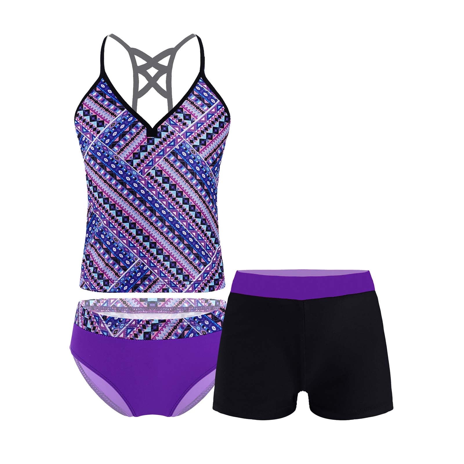 INHZOY Kids Girls 3-Piece Swimsuit Bathing Suit Floral Print Bikini Set ...