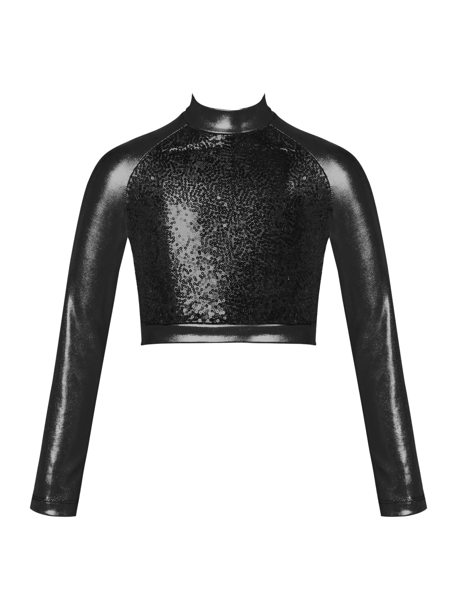 INHZOY Kids Girls Long Sleeves Crop Tops Shiny Metallic Turtleneck Tops ...