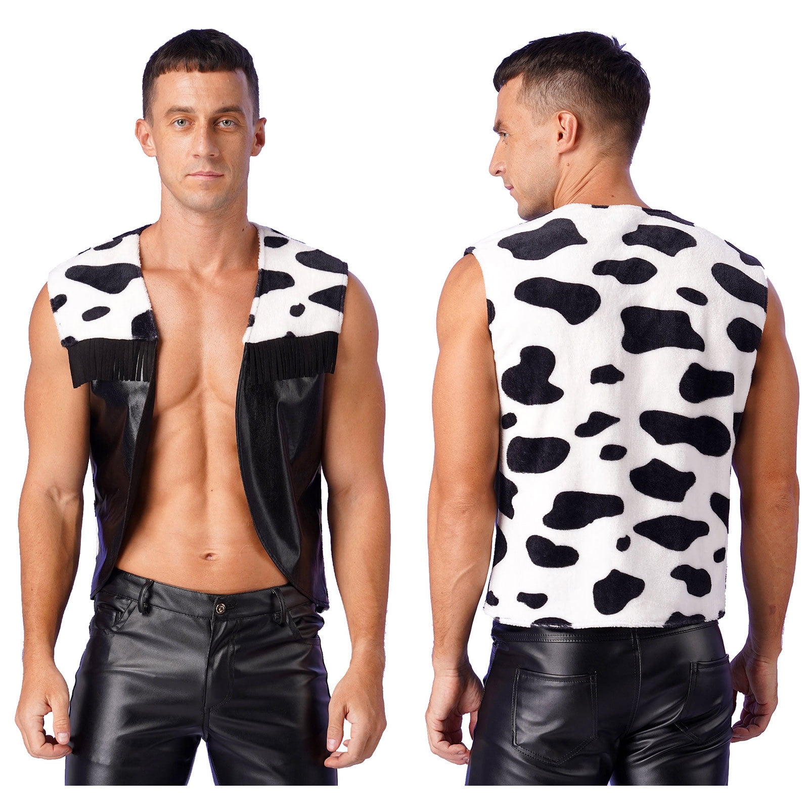 INHZOY Men's Cow Printed Vest Halloween Costume V-Neck Waistcoat ...