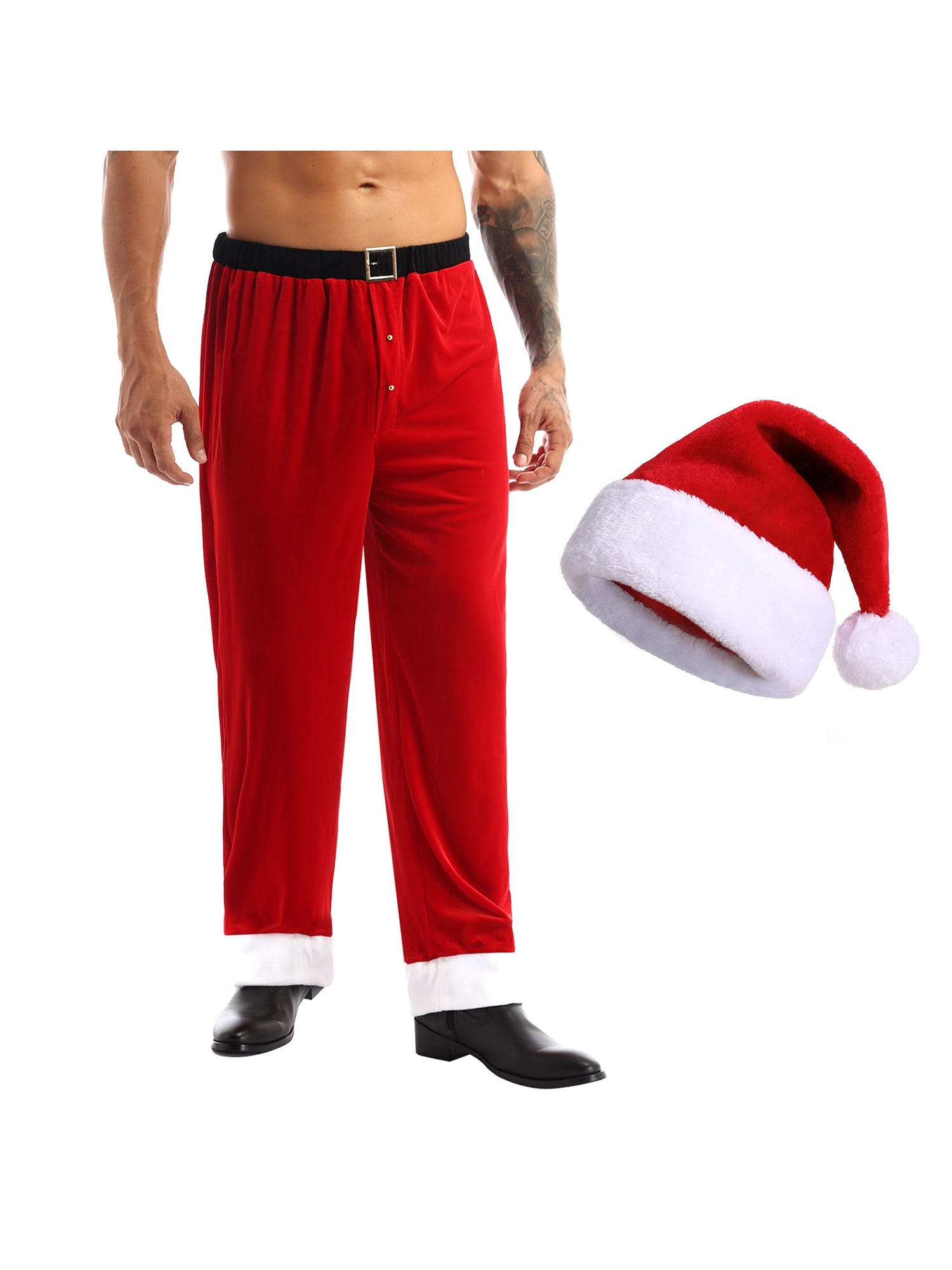INHZOY Mens Velvet Christmas Pants Mr Santa Claus Loose Trousers ...