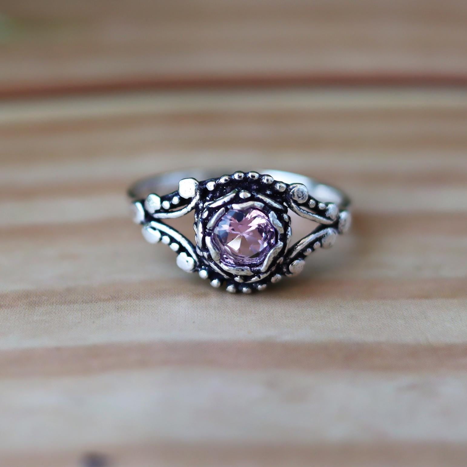 INISHA CREATION- Rose Quartz Ring, Round Cut Gemstone Ring, Designer ...