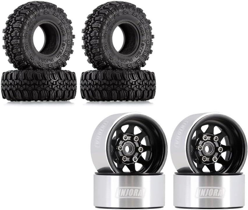 INJORA 1.0 Stamped Steel Beadlock Wheels and 1.0 Soft Rubber Tires for ...