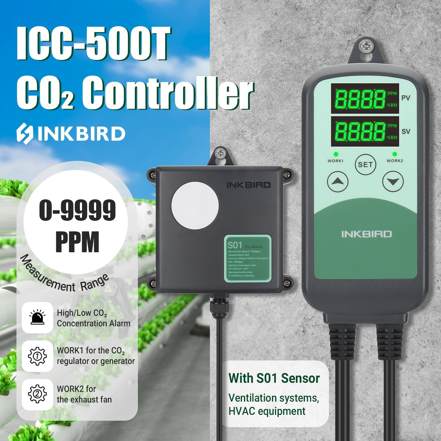 INKBIRD Digital CO2 Controller Regulator ICC500T NDIR Sensor Probe ...