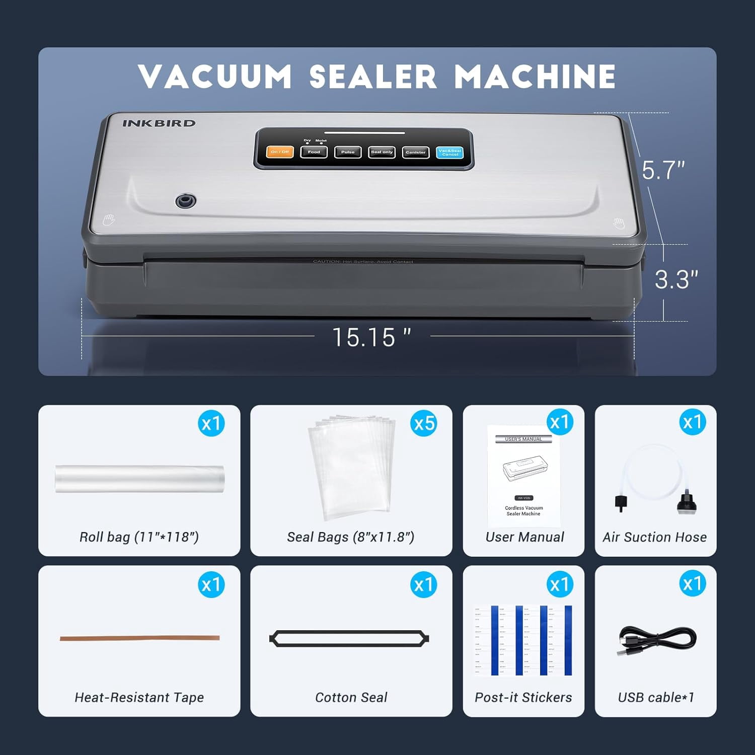 INKBIRD Rechargeable Cordless Vacuum Sealer Machine with 20Ft Bag ...