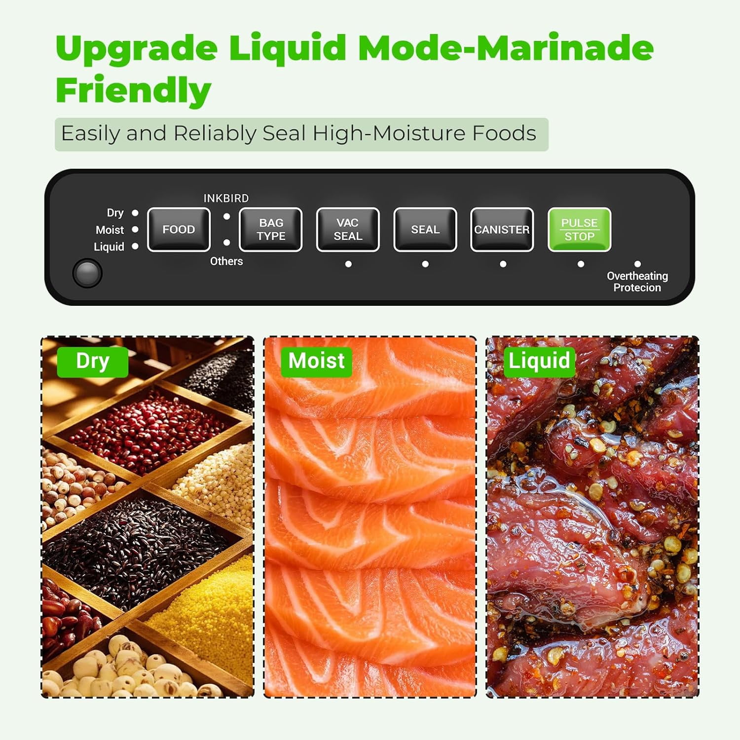 INKBIRD Vacuum Sealer Machine, 130W High Power with 6 Food Modes ...