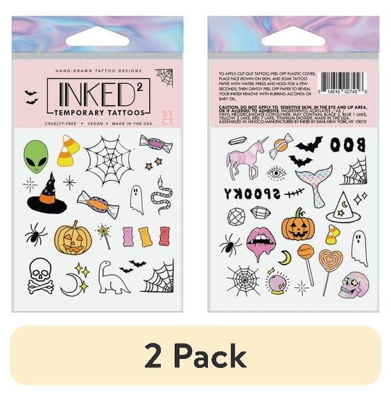 (2 pack) INKED² Temporary Tattoos Halloween Trick or Treat Temporary ...