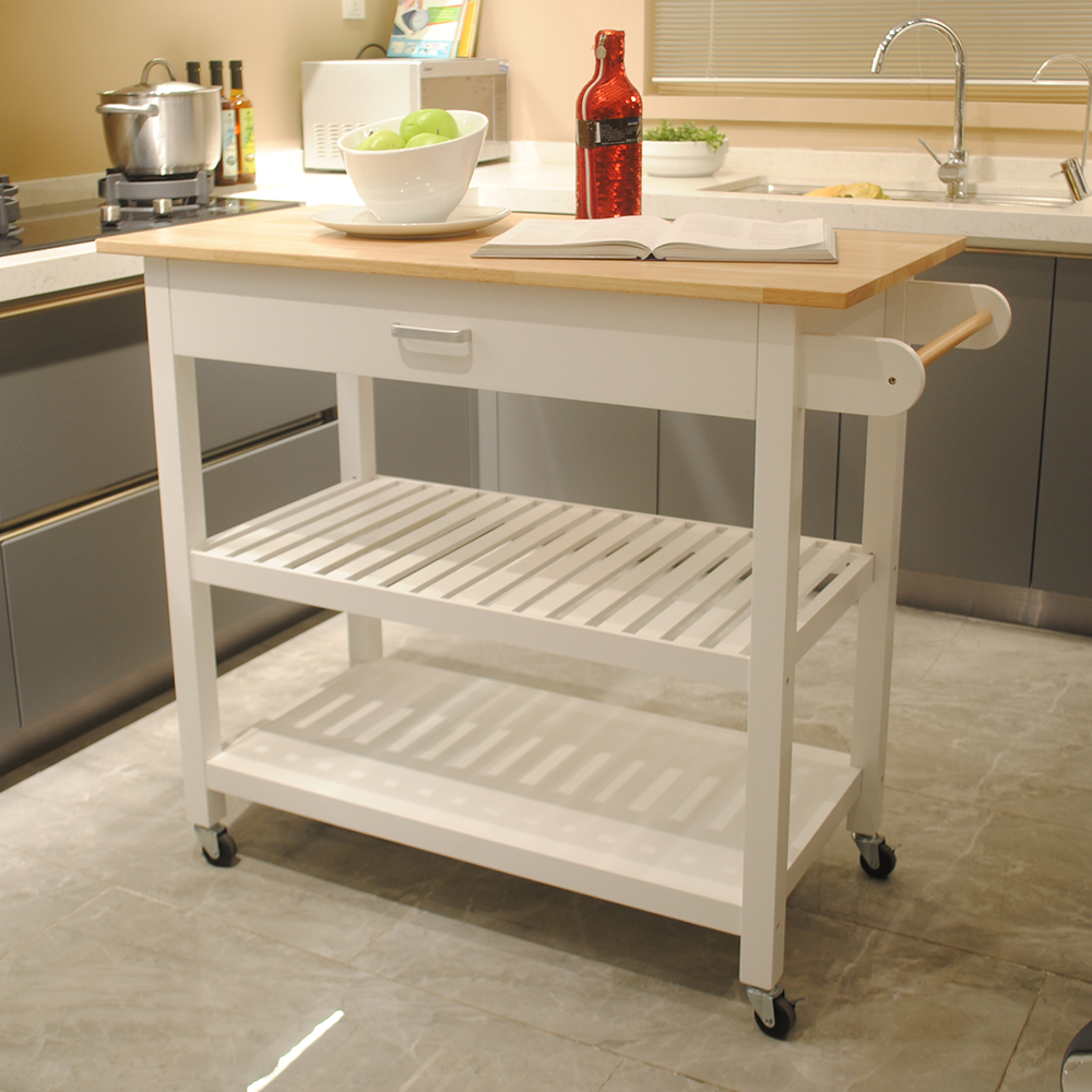 Noble House Tift Wood Kitchen Cart with Wheels, Gray and Natural ...