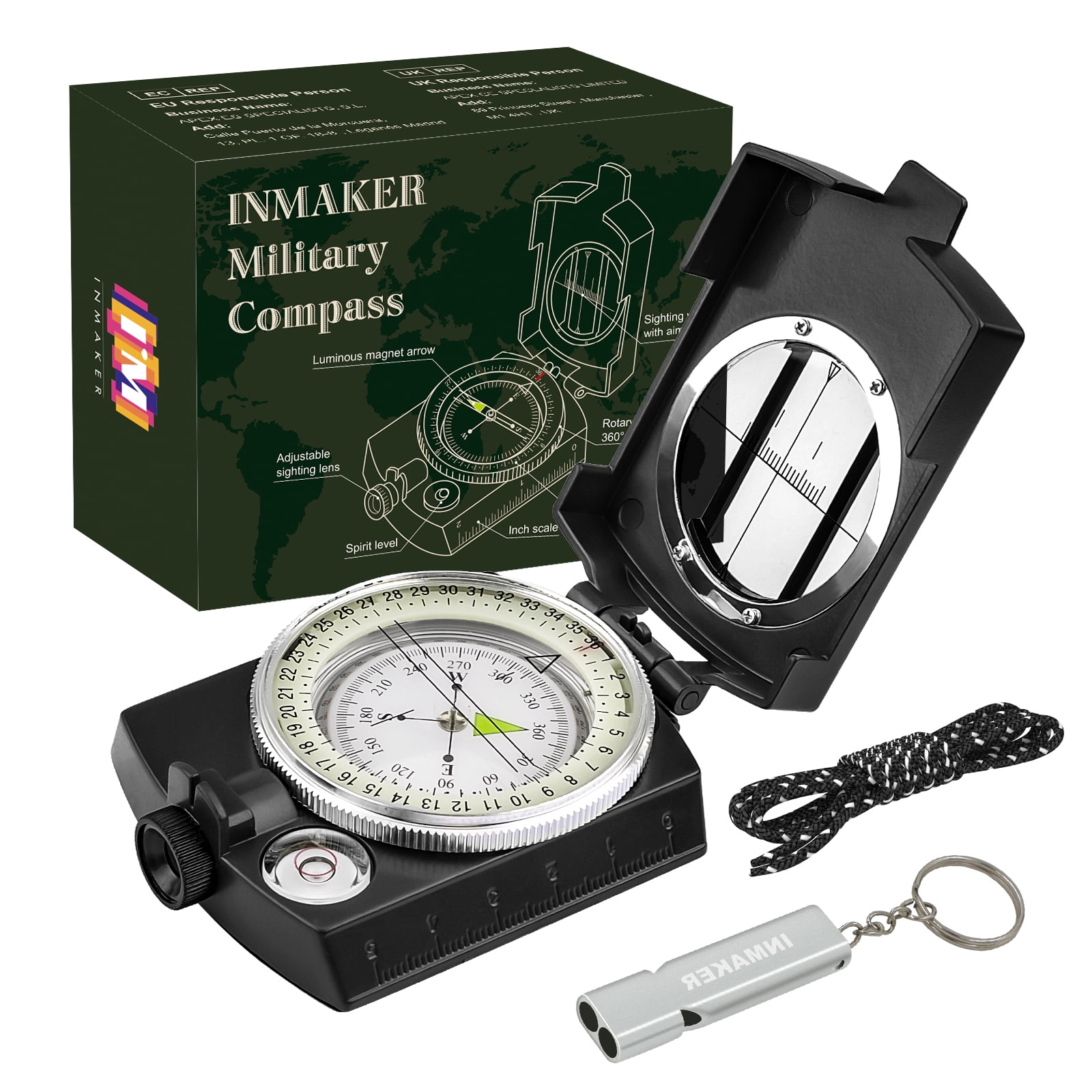 INMAKER Compass, Compass Hiking with Survival Whistle, Luminous Compass ...