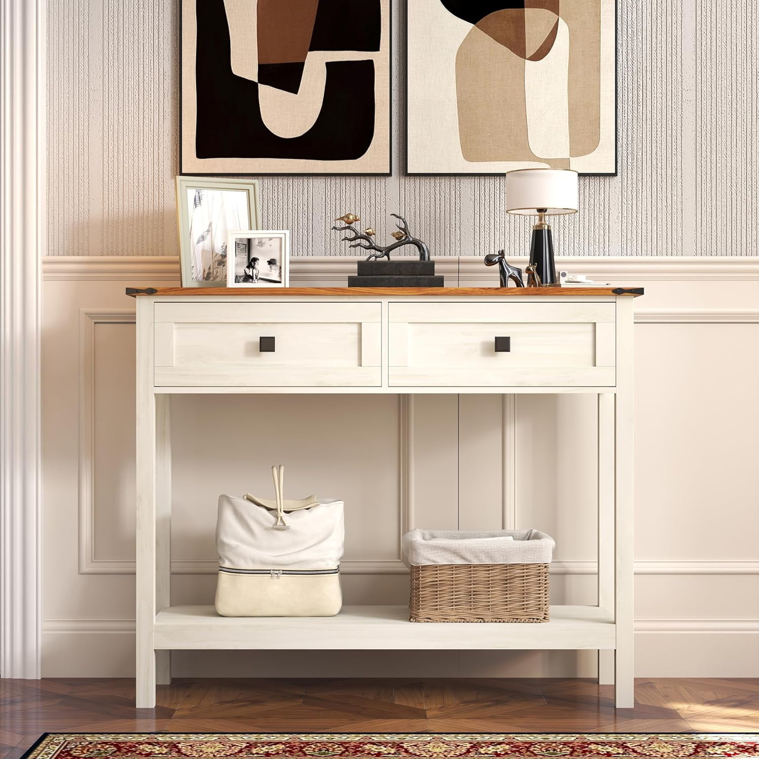 INMOZATA Entryway Table Farmhouse Wood Console Table with Drawers Small ...