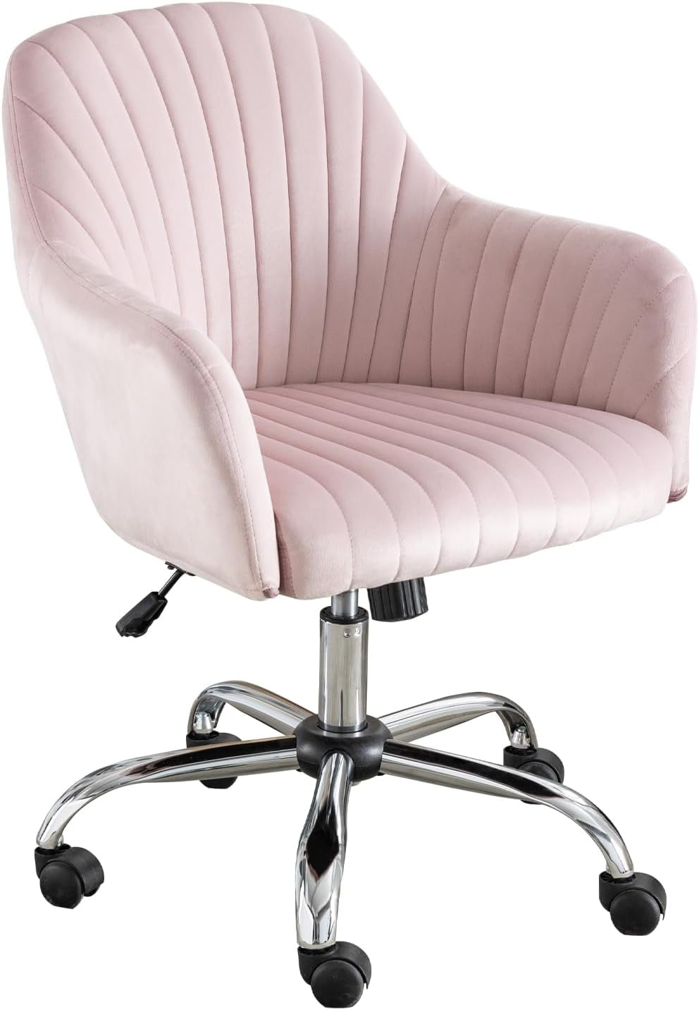 INMOZATA Modern Velvet Office Chair, Pink Desk Chair with Wheels Vanity ...