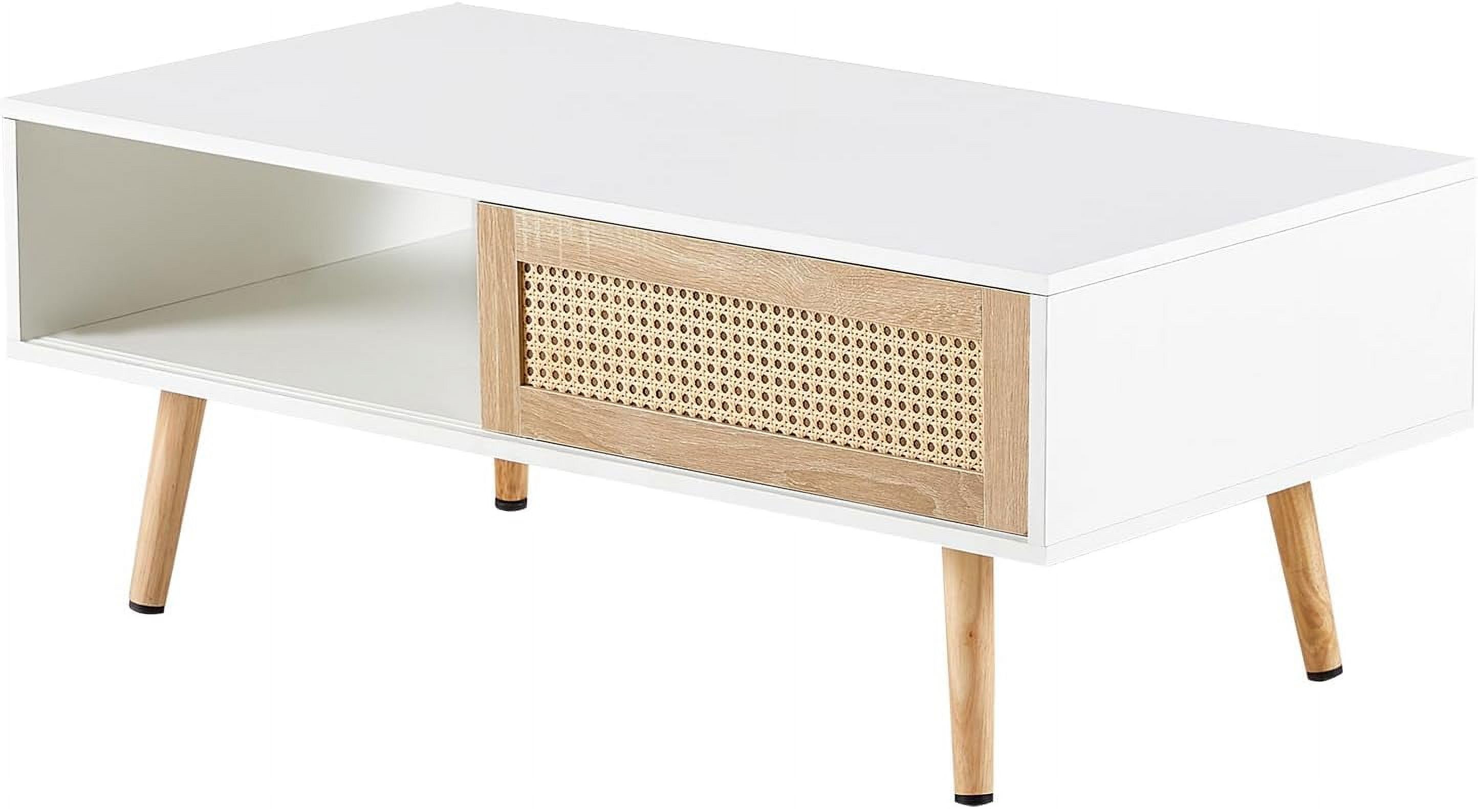 INMOZATA Ratten Coffee Table Modern Wooden Farmhouse 41.34 Inch Coffee ...