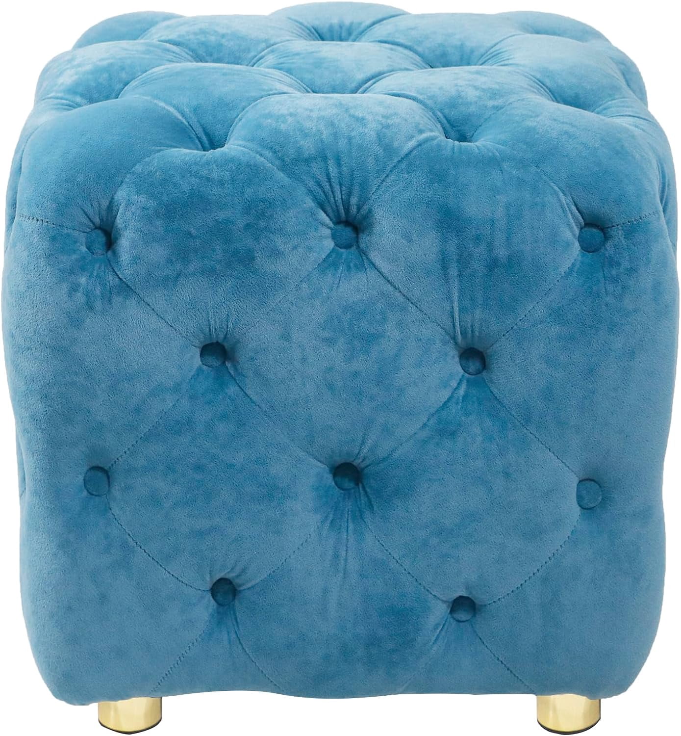 INMOZATA Velvet Square Vanity Chair Small Ottoman Upholstered Shoe ...