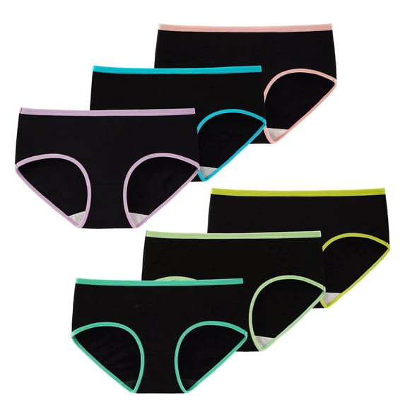 INNERSY Teen Girls Cotton Underwear 6 Pack, Black Briefs with Neon Hem ...