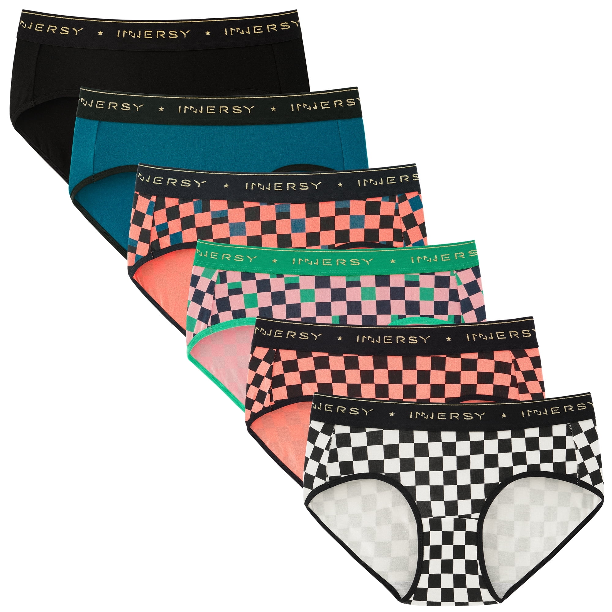 INNERSY Underwear for Women Cotton Hipster Vintage Checks Panties 6 ...